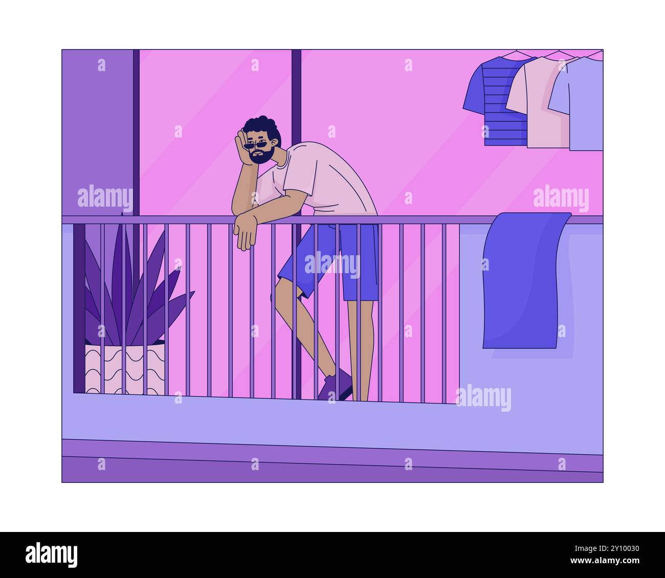 Black guy sunglasses chilling on balcony cartoon flat illustration ...