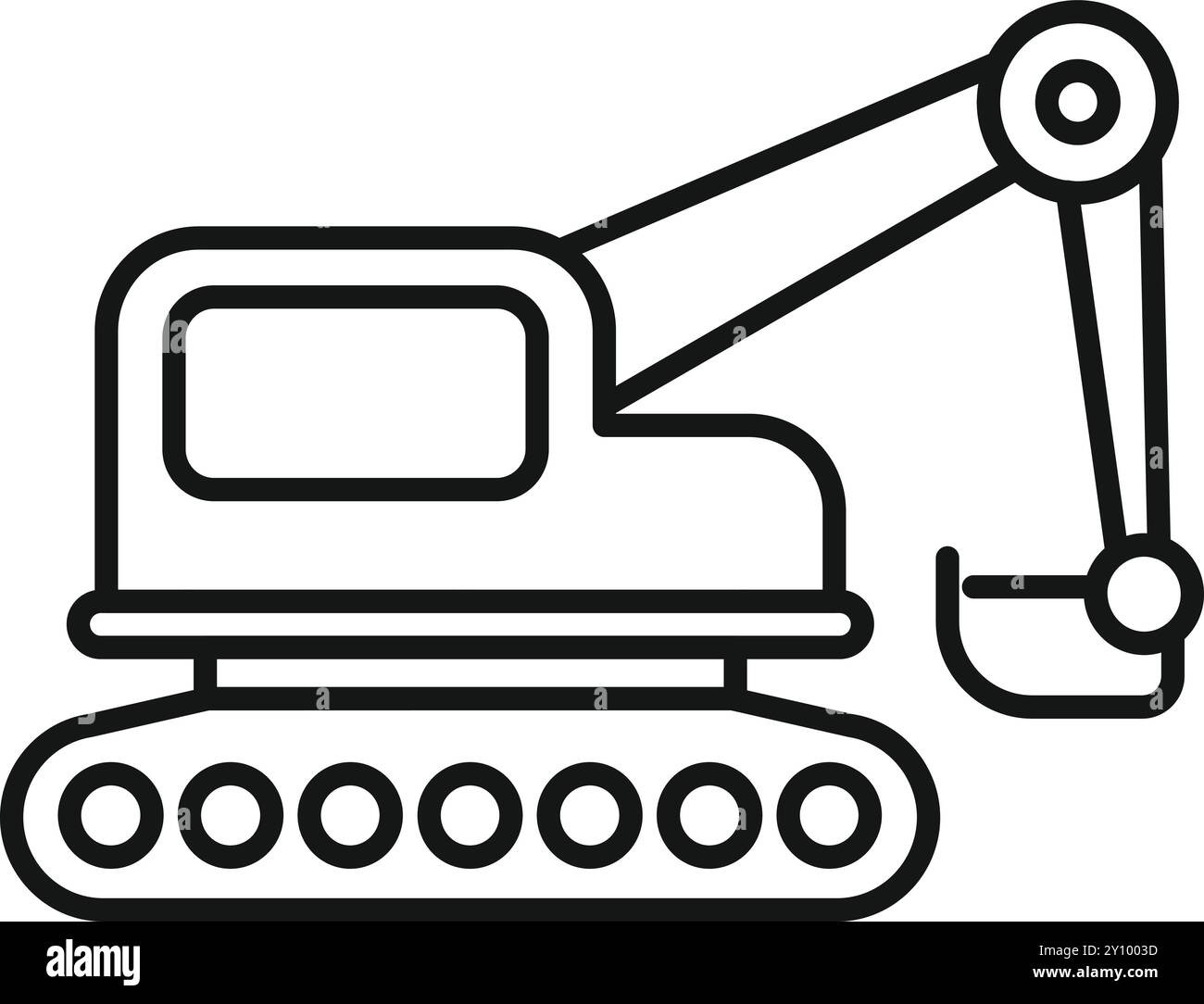 Excavator digging with extended front bucket arm, simple black and ...