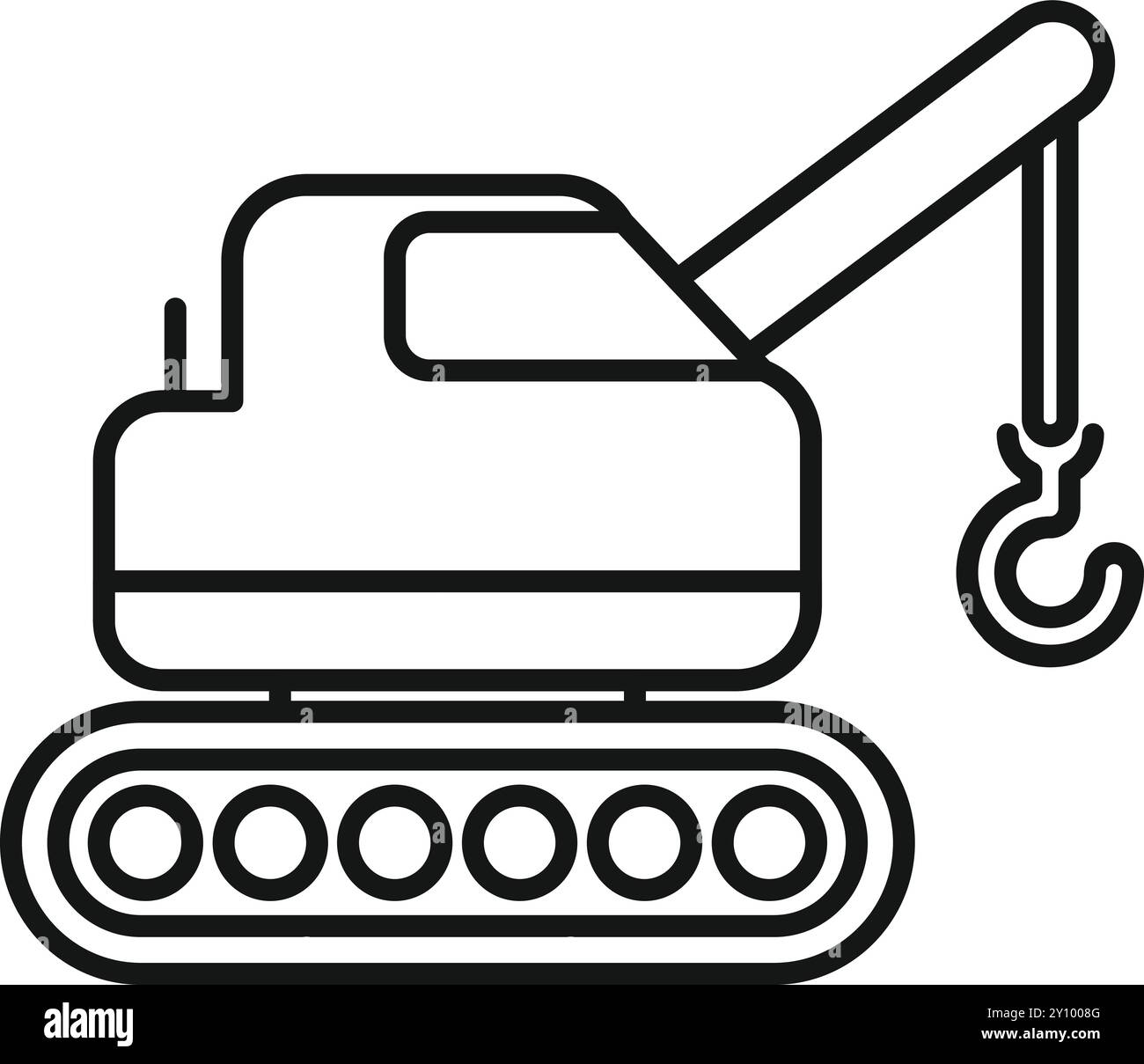 Crawler crane lifting its hook, simple black and white icon of a ...