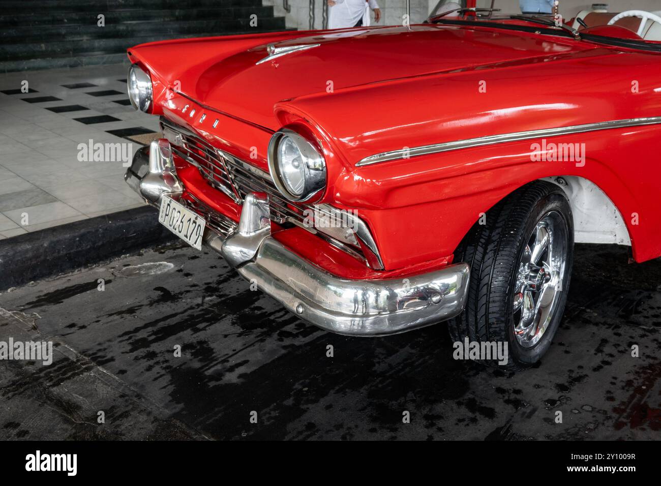 HAVANA. CUBA - AUGUST 27, 2023: Front part of red Ford Fairline 1957 ...