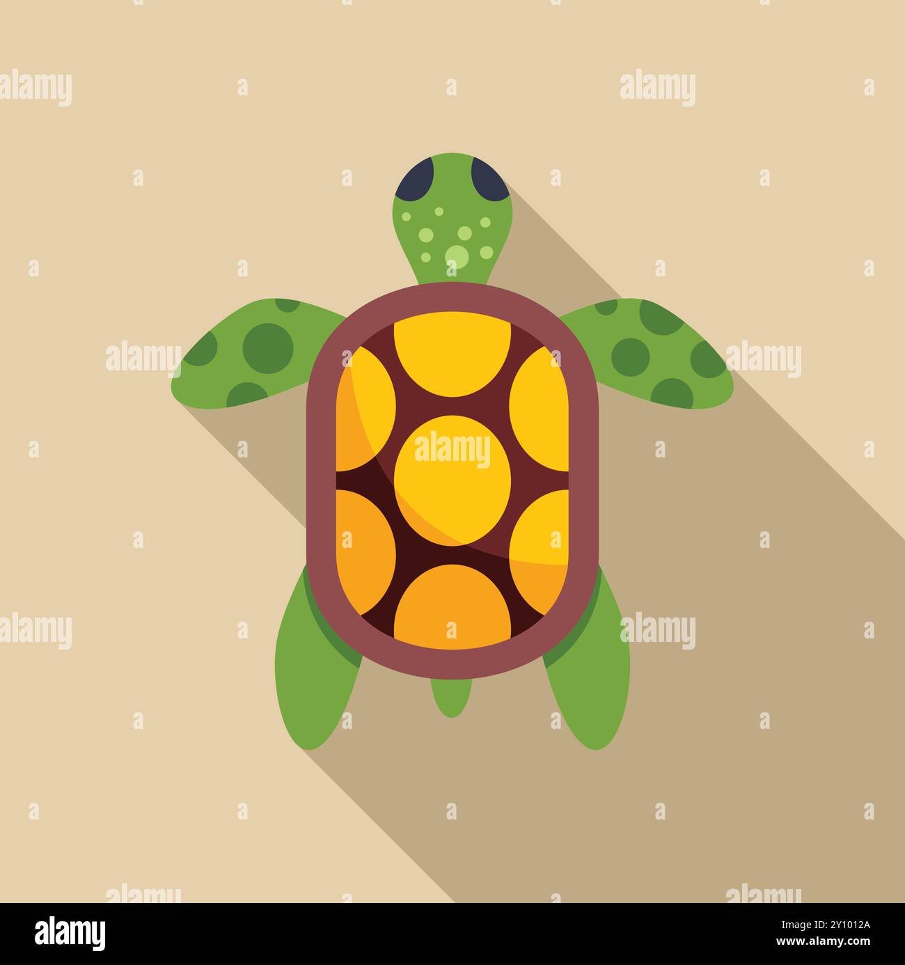 Simple and colorful vector illustration of a green sea turtle swimming ...