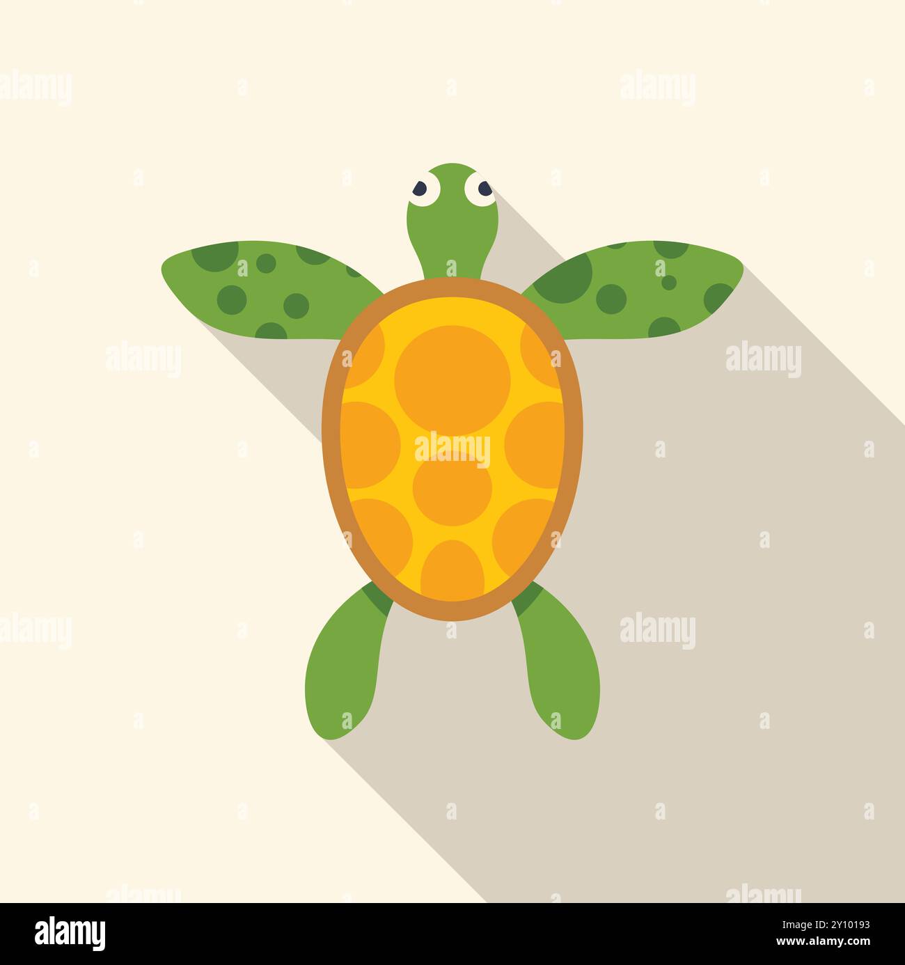 Cartoon sea turtle swimming underwater with long shadow, simple ...