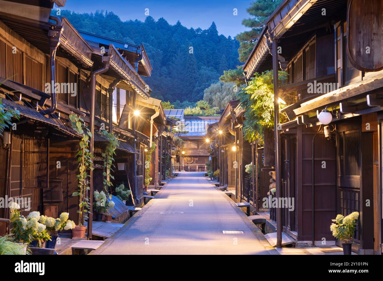 Takayama, Japan at the historic Sannomachi Street in the old town at ...