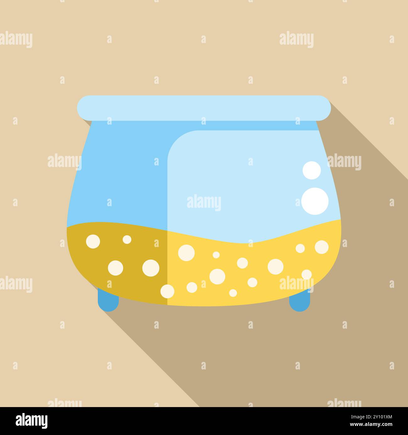 Glass boiling potion with bubbles over fire in flat design style ...
