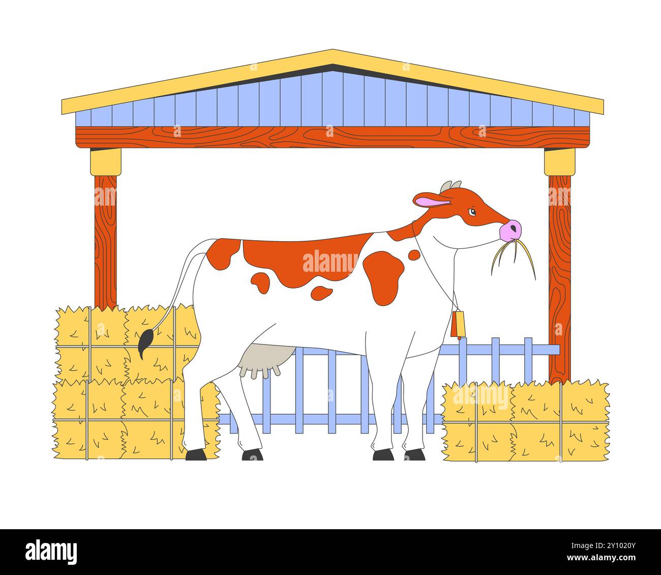 Cow eating hay in barn cartoon flat illustration Stock Vector Image ...