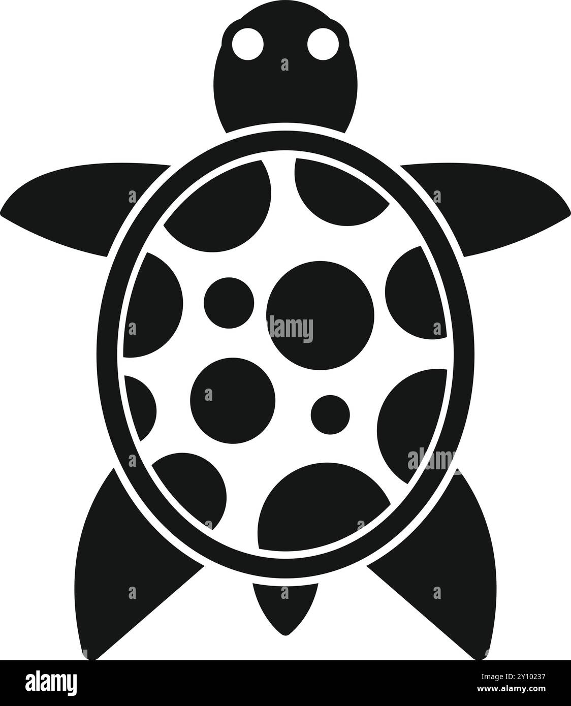 Simple vector icon of a black turtle with a white dots shell swimming ...