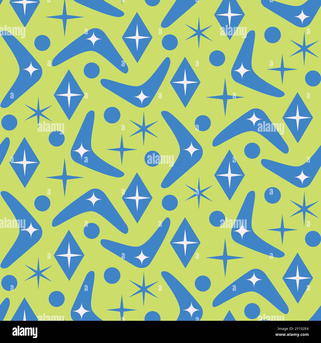 Mid century modern blue boomerang seamless pattern with diamonds and ...