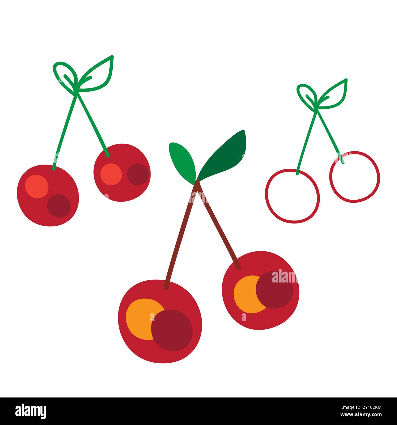 Cherry outline drawing, hand drawn botanical vector illustration set ...