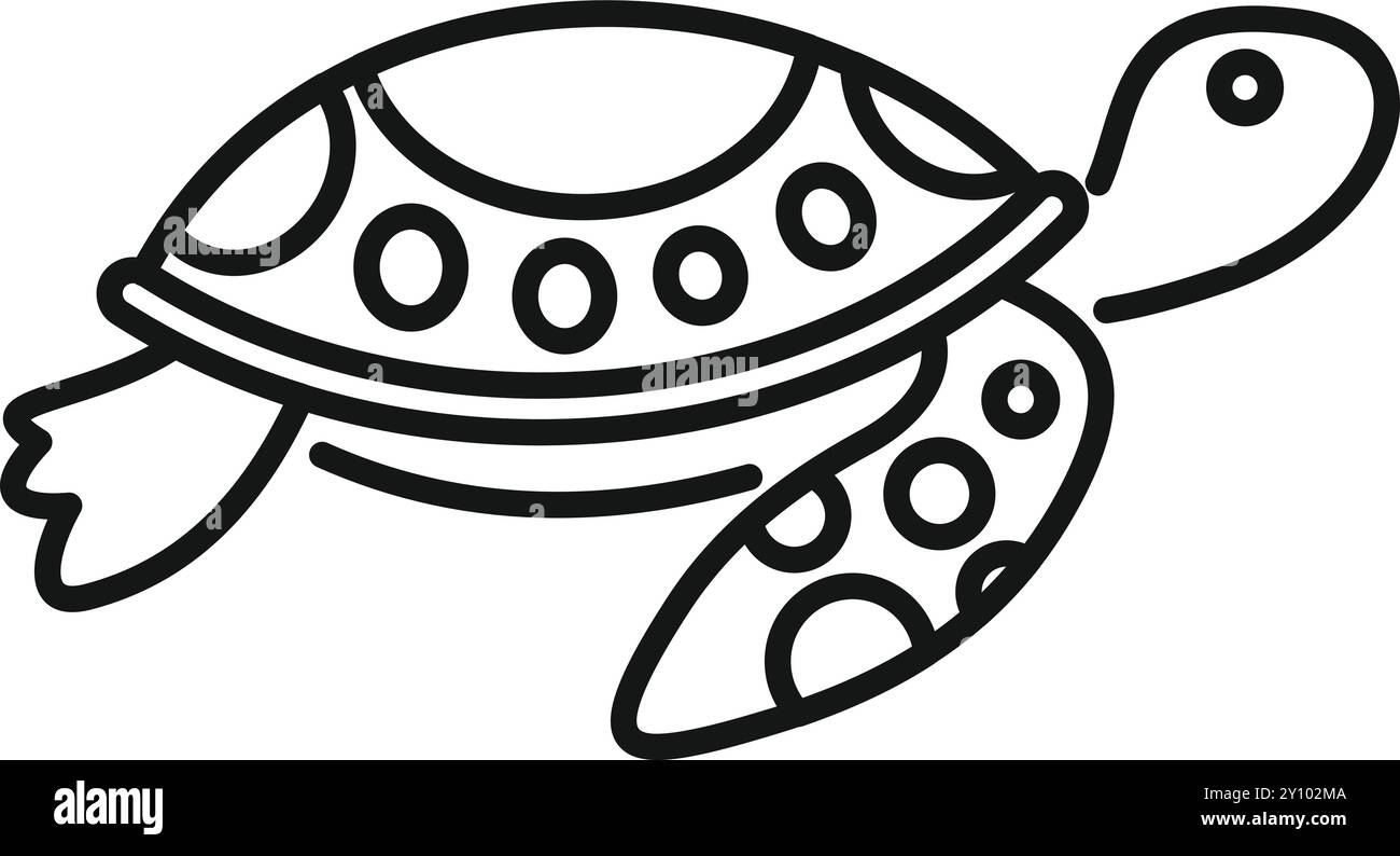 Simple line drawing of a sea turtle swimming in black and white Stock ...