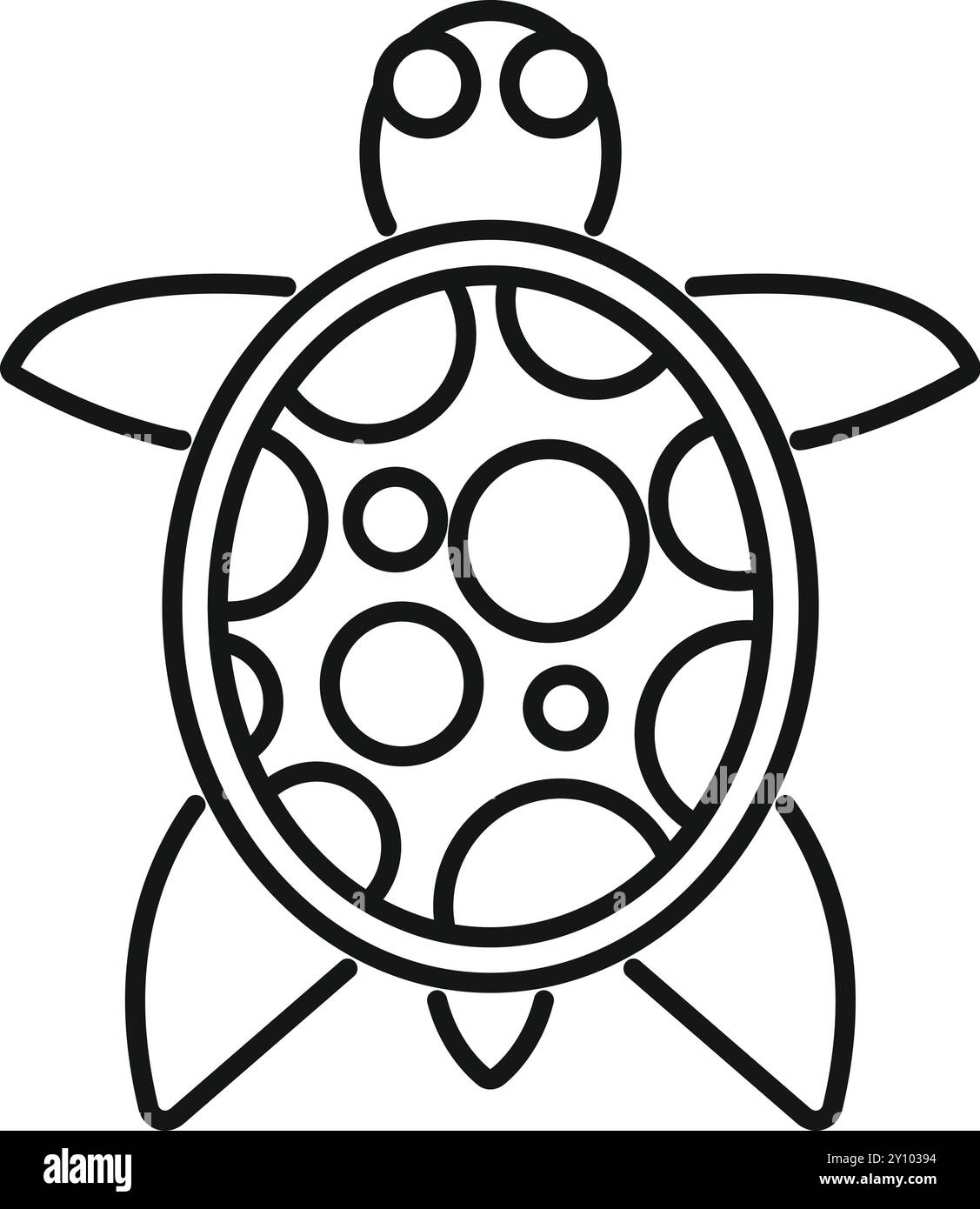 Simple line drawing of a sea turtle swimming with a patterned shell ...