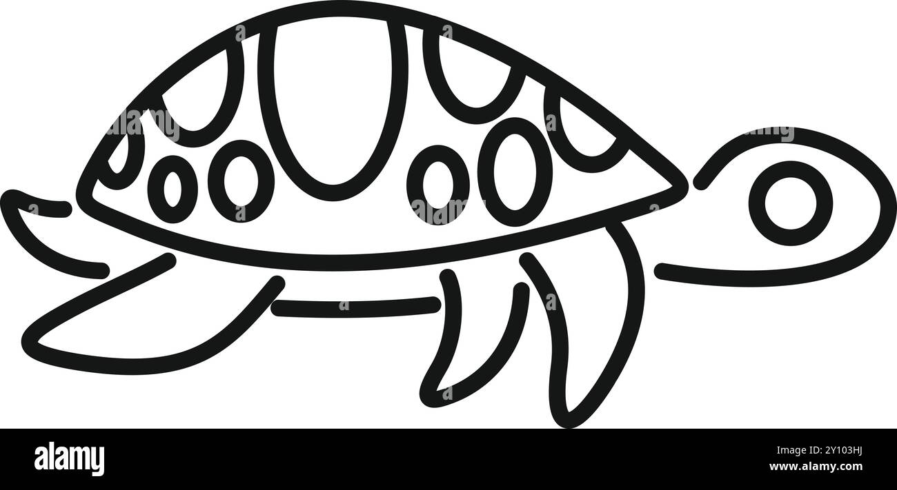 Simple minimal line art of a sea turtle swimming with a patterned shell ...