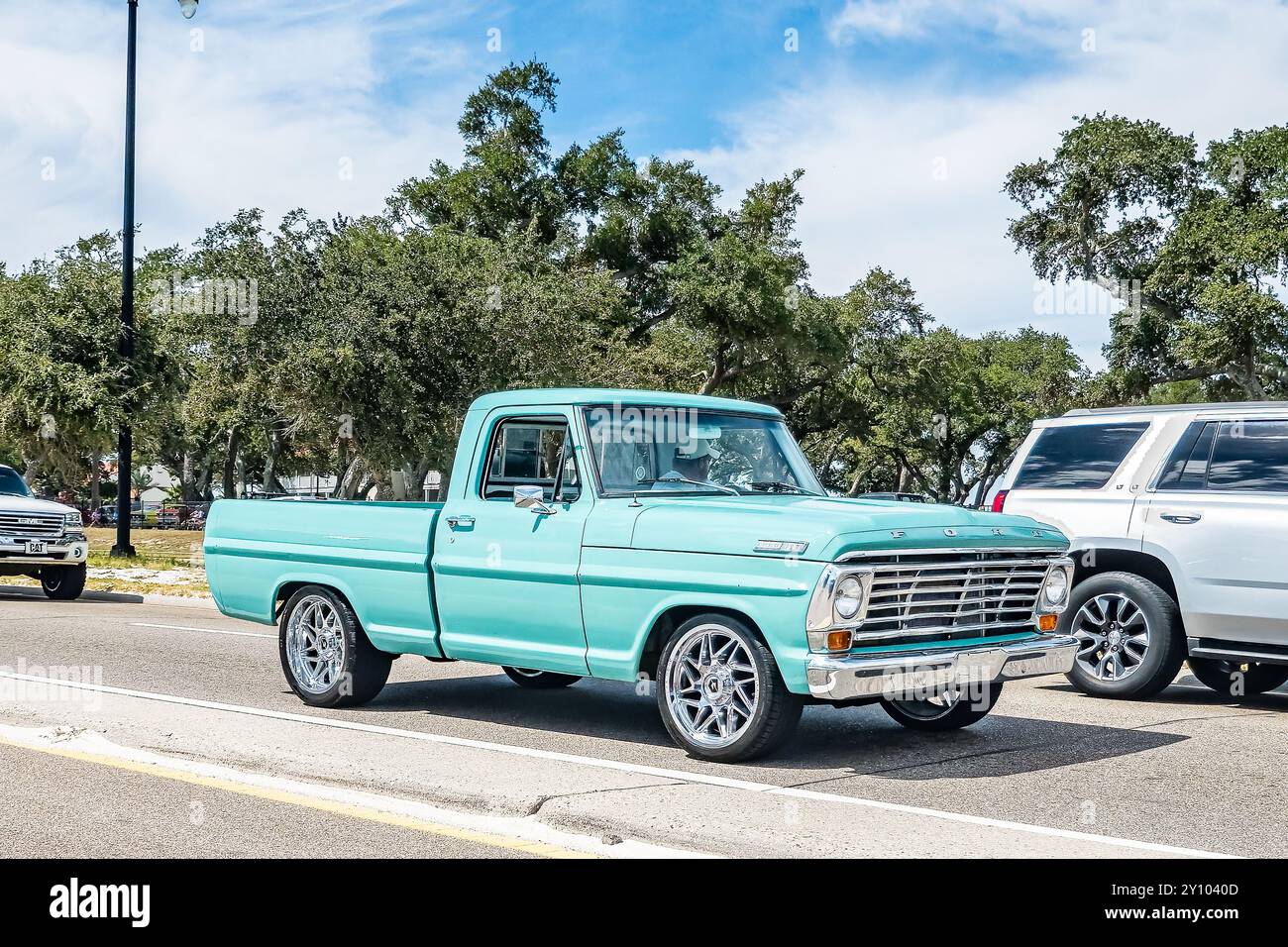 Gulfport, MS - October 07, 2023: Wide angle front corner view of a 1967 ...
