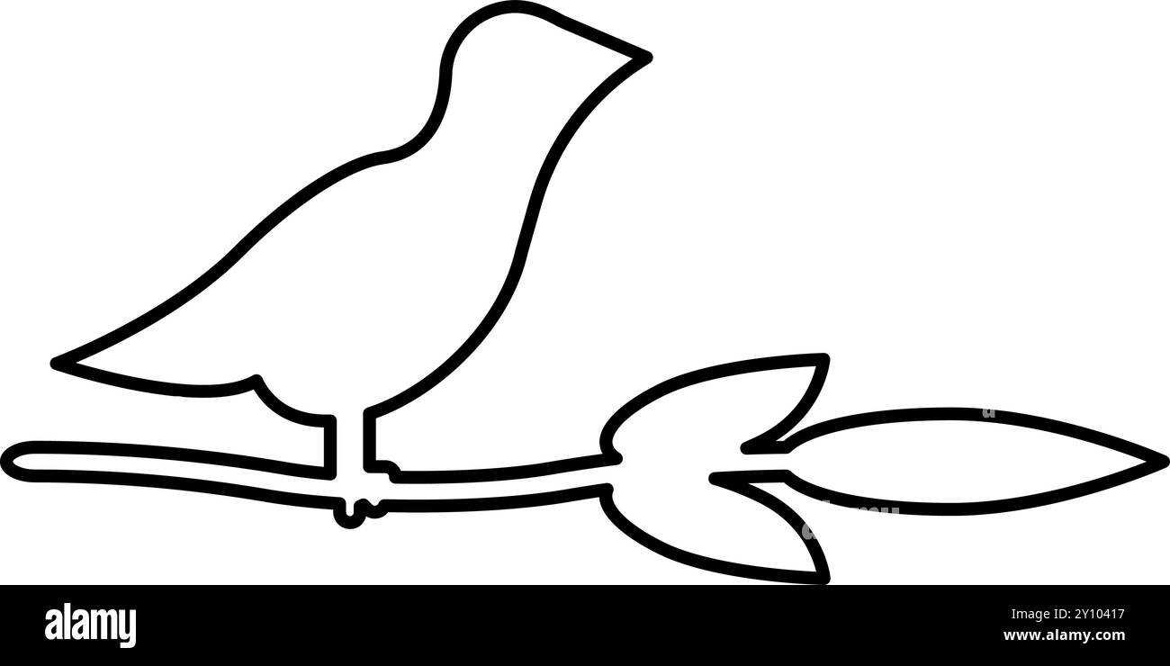 Simple Bird On Branch Outline