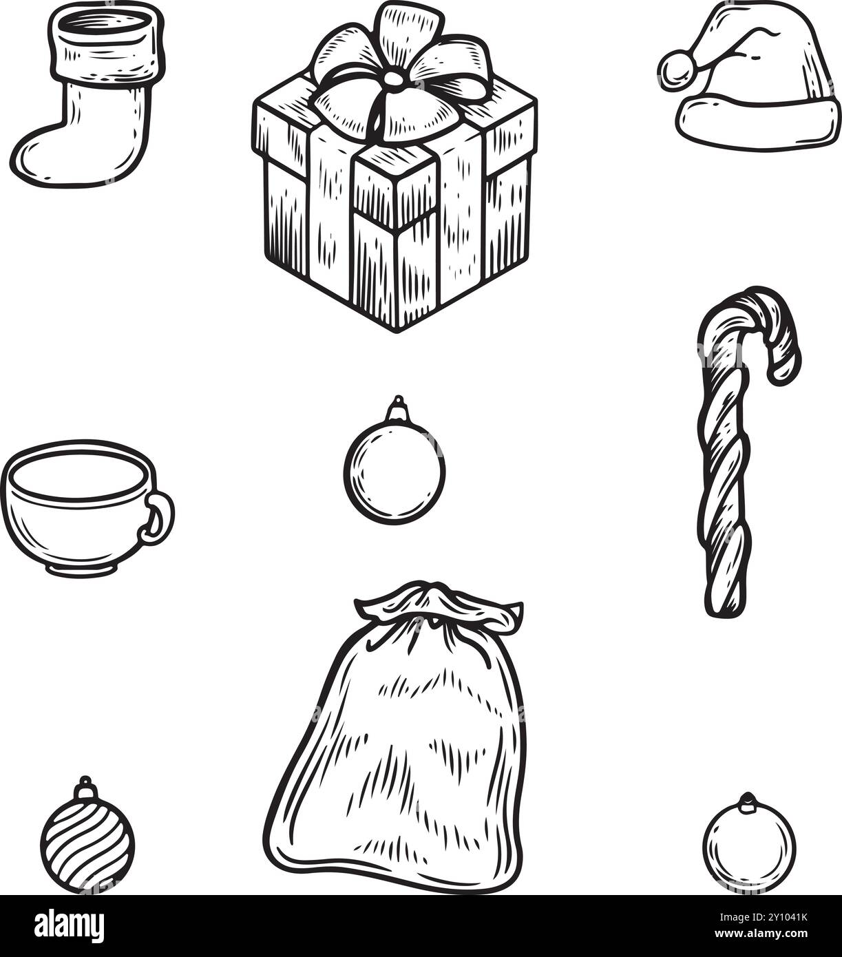 Christmas symbols line drawing isolated on white background Stock ...
