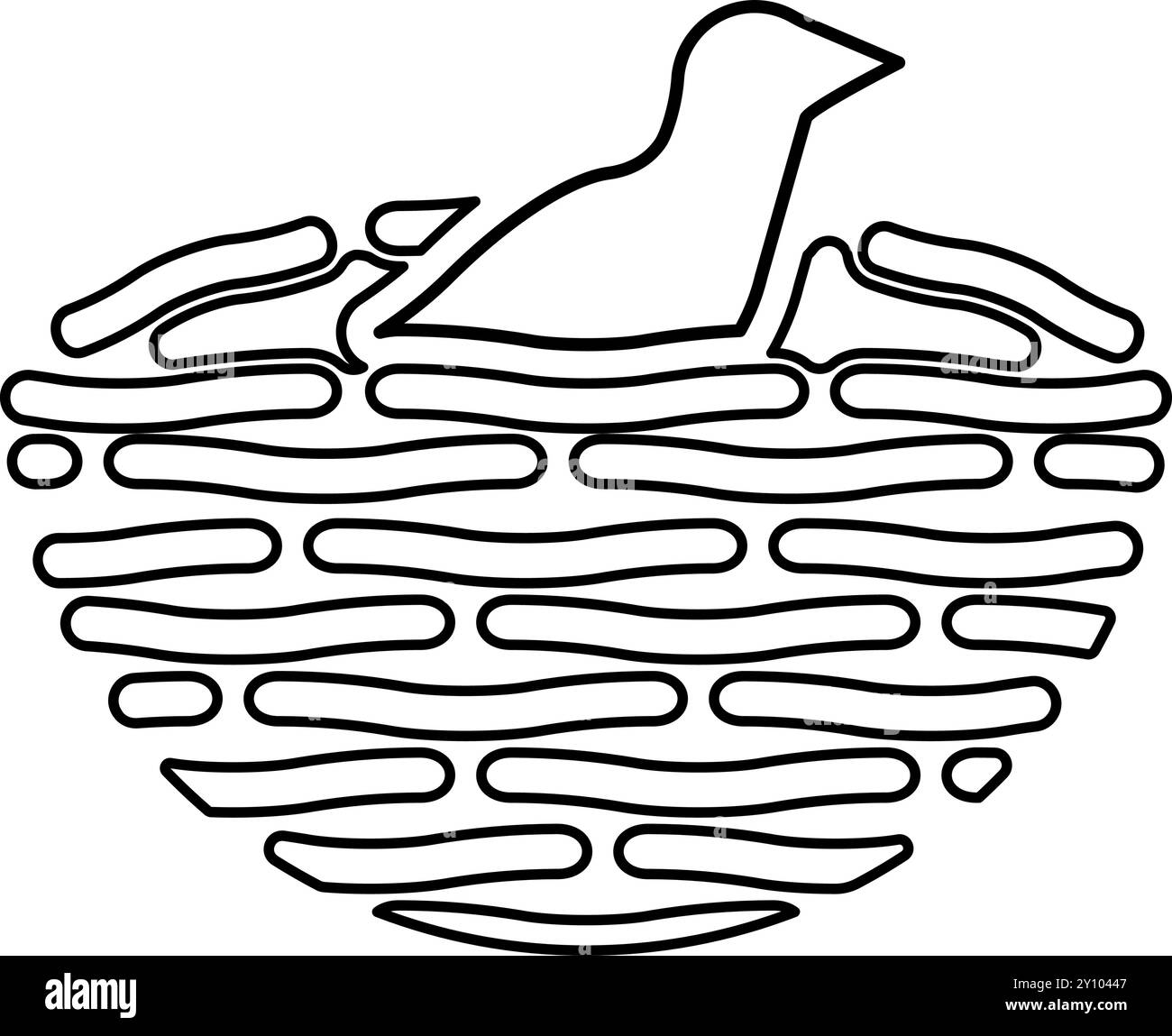 Bird's nest with bird contour outline line icon black color vector ...