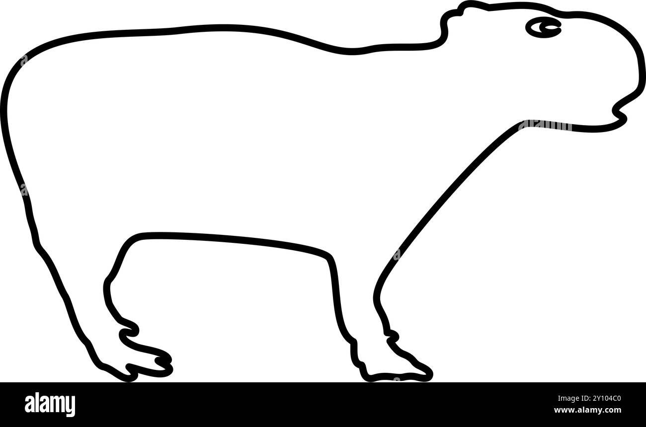 Capybara contour outline line icon black color vector illustration ...