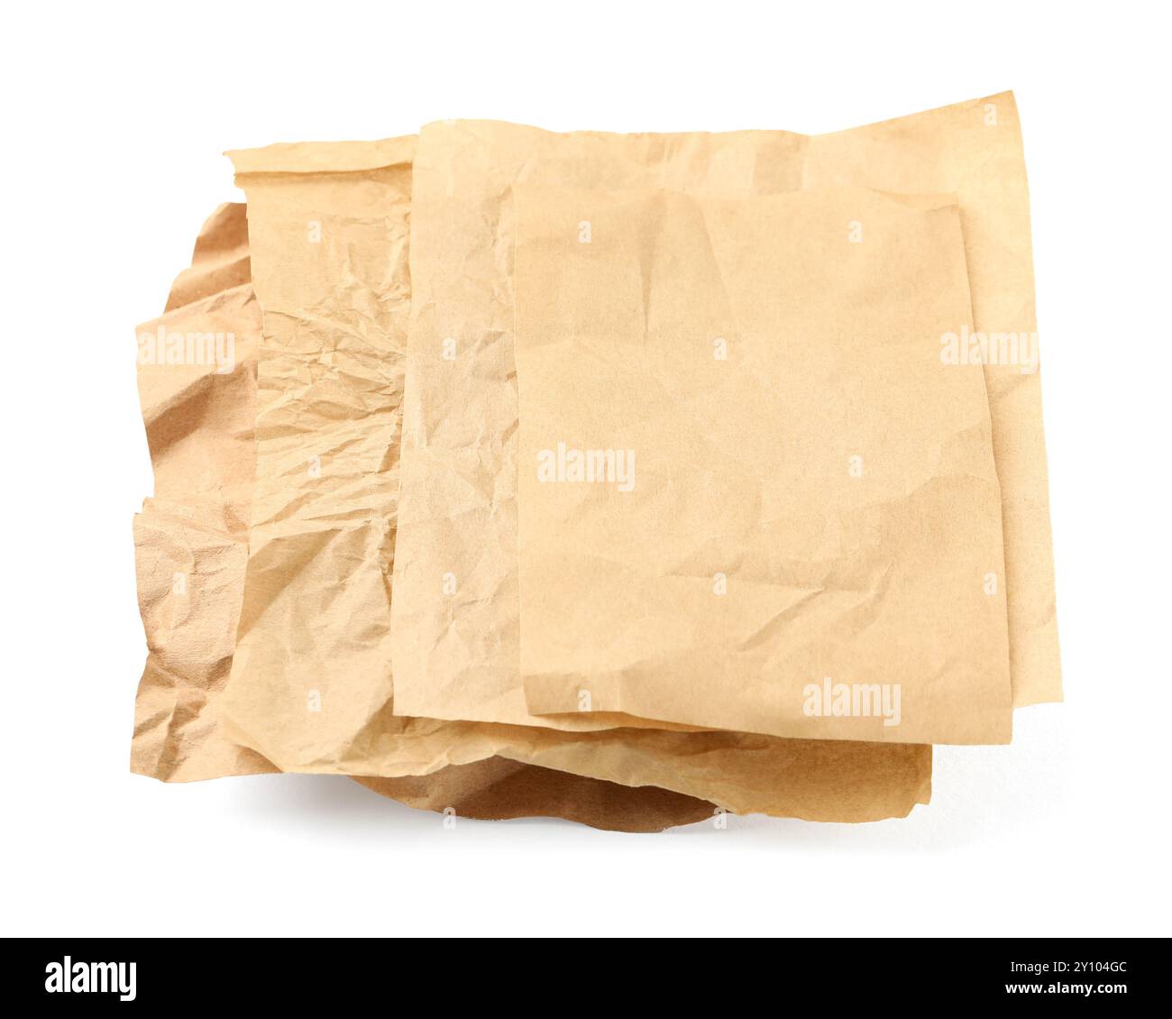 Crumpled kraft paper sheets isolated on white Stock Photo - Alamy