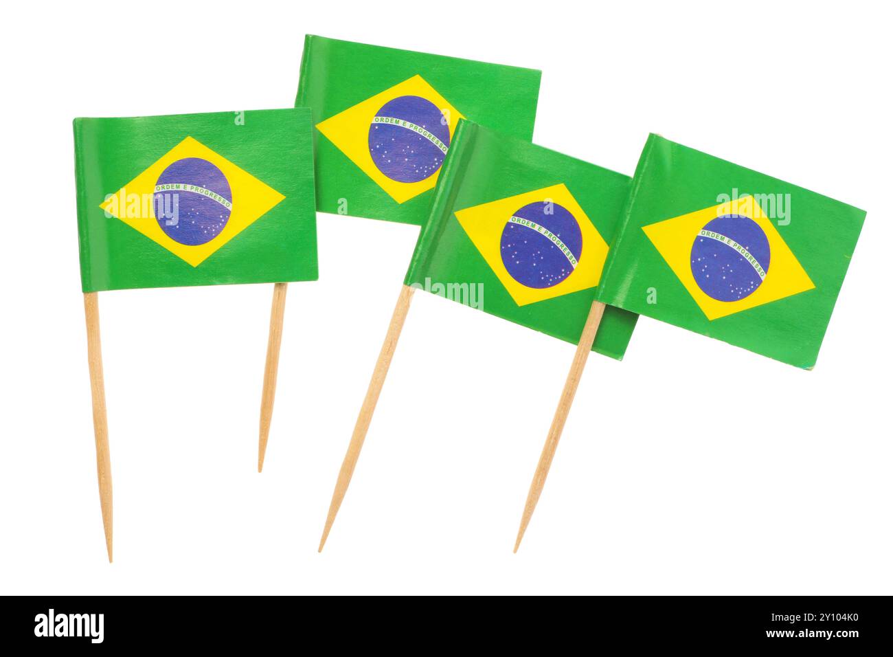 Small paper flags of Brazil isolated on white Stock Photo - Alamy