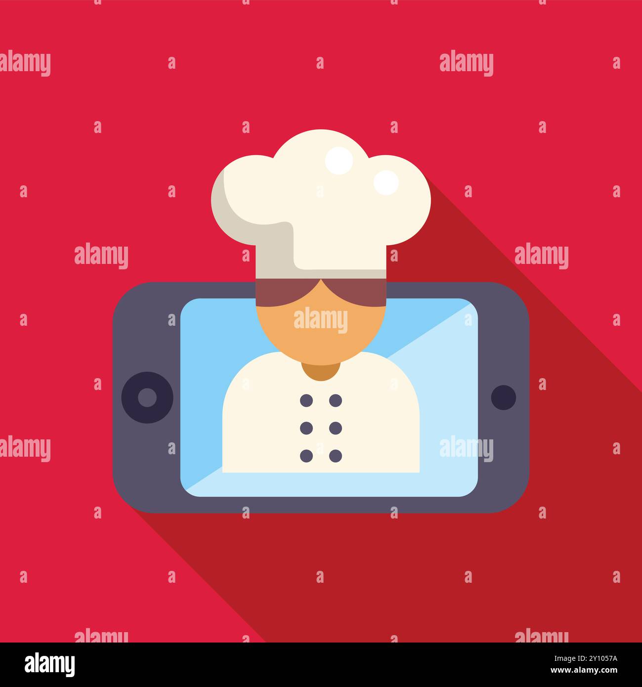 Chef giving an online cooking class using a smartphone app, this is a ...