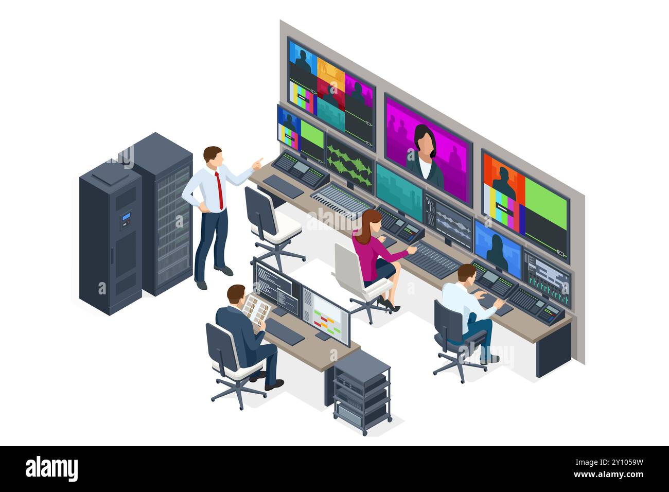 Isometric Profesional video studio. TV station, producer, broadcast ...