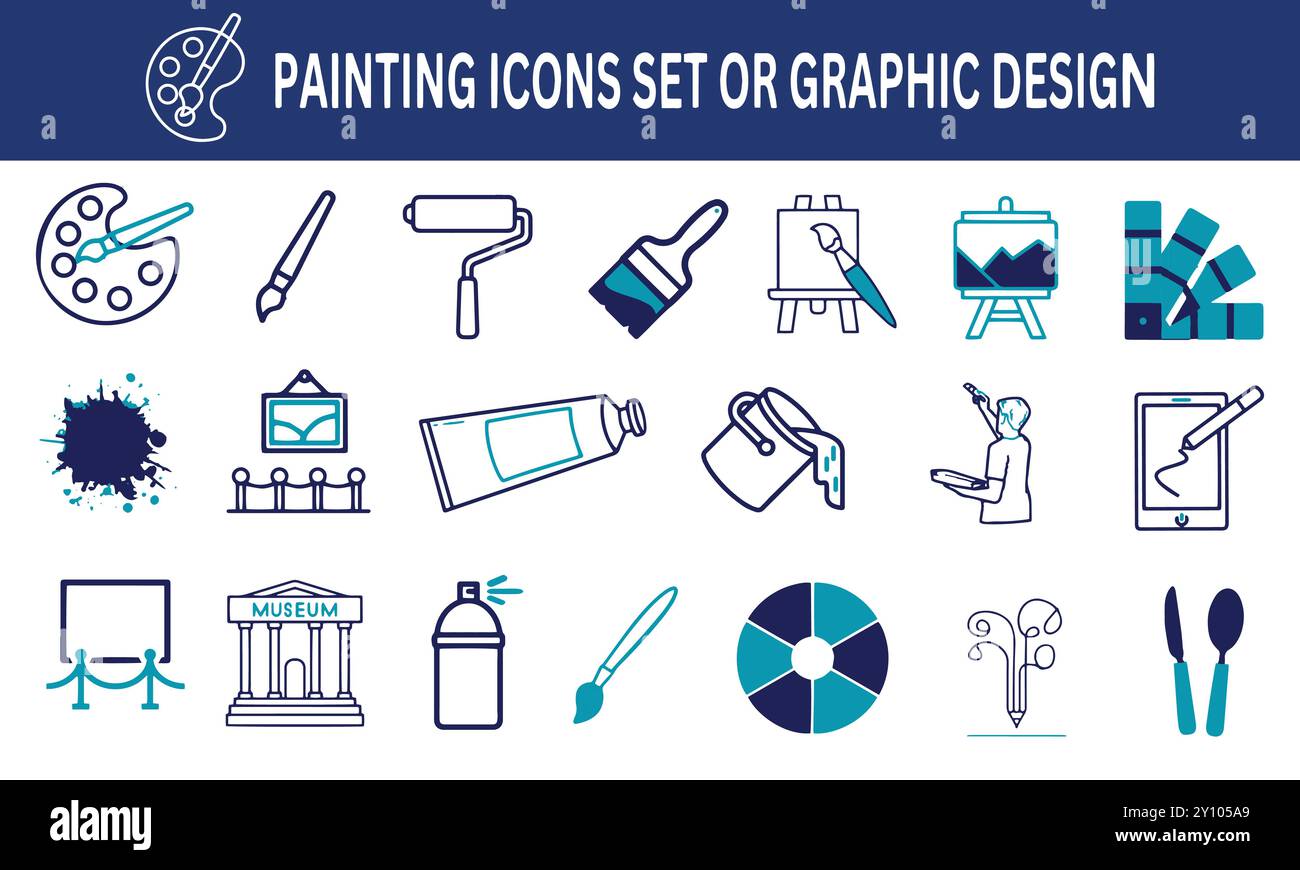 Graphic design or painting icon set. Paintbrush, art work, art gallery ...