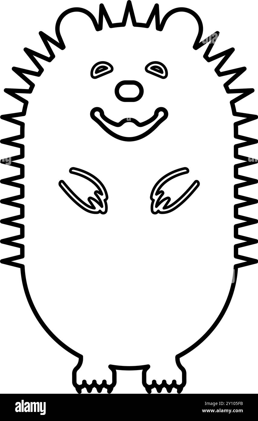 Cute hedgehog contour outline line icon black color vector illustration ...