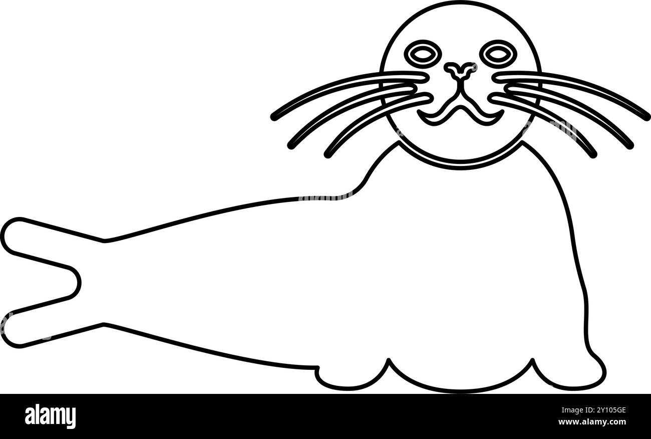 Seal lying contour outline line icon black color vector illustration ...