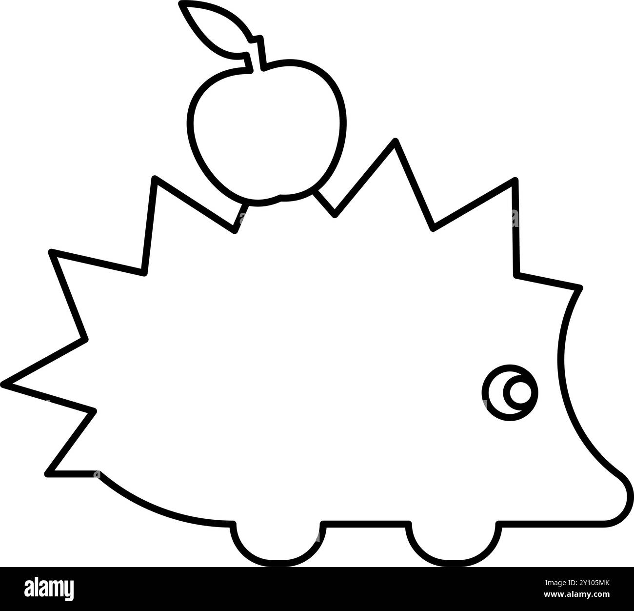 Cute hedgehog with apple contour outline line icon black color vector ...