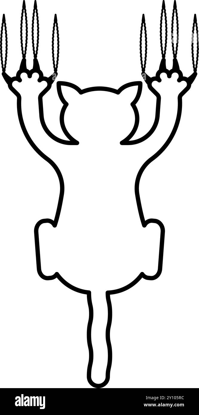 Cat scratching with claw marks harm contour outline line icon black ...