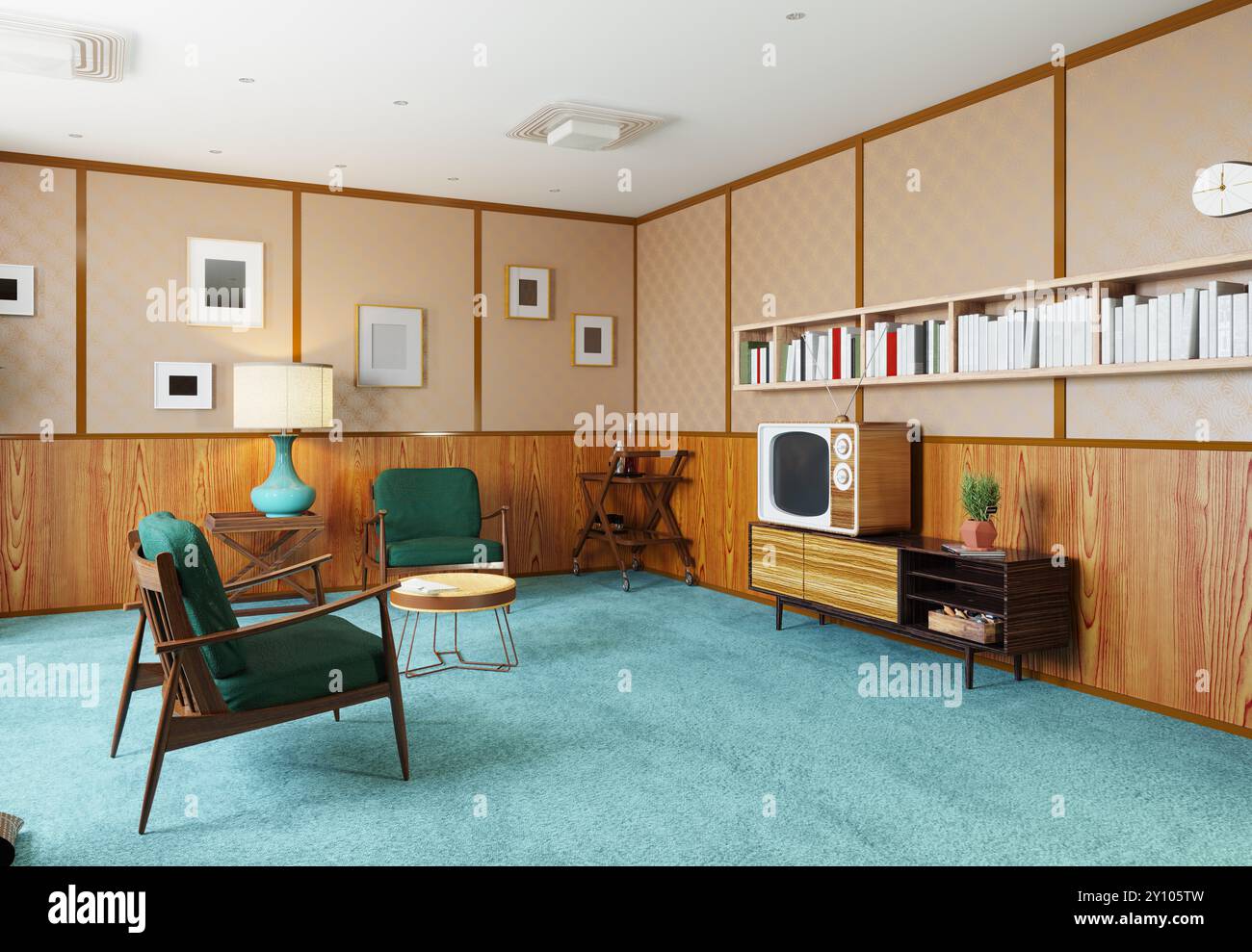 Retro living room with vintage furniture Stock Photo - Alamy