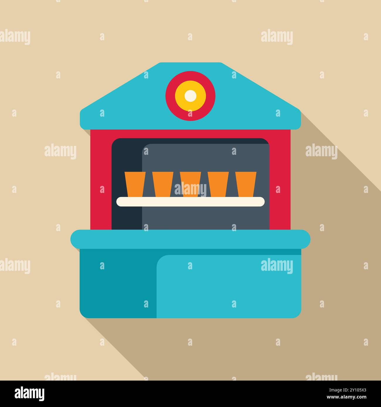 Street food kiosk selling drinks with counter displaying disposable ...