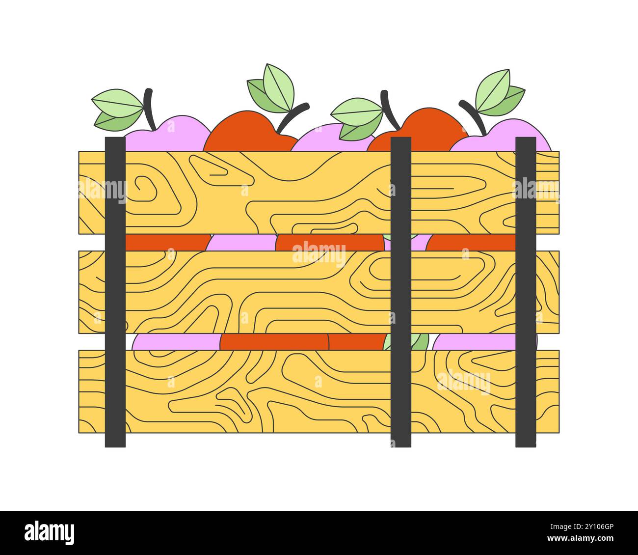 Apples in wooden crate 2D cartoon object Stock Vector Image & Art - Alamy
