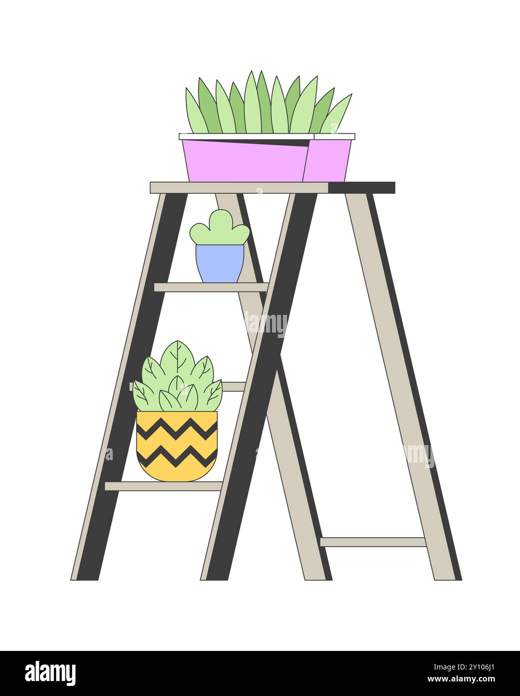 Ladder shelving unit with houseplants 2D cartoon object Stock Vector ...