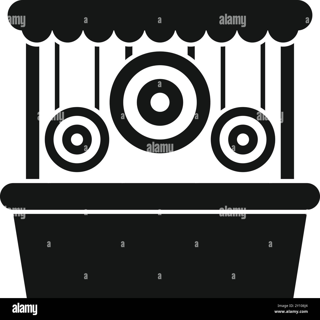 Simple icon of a shooting range game booth with hanging targets ...