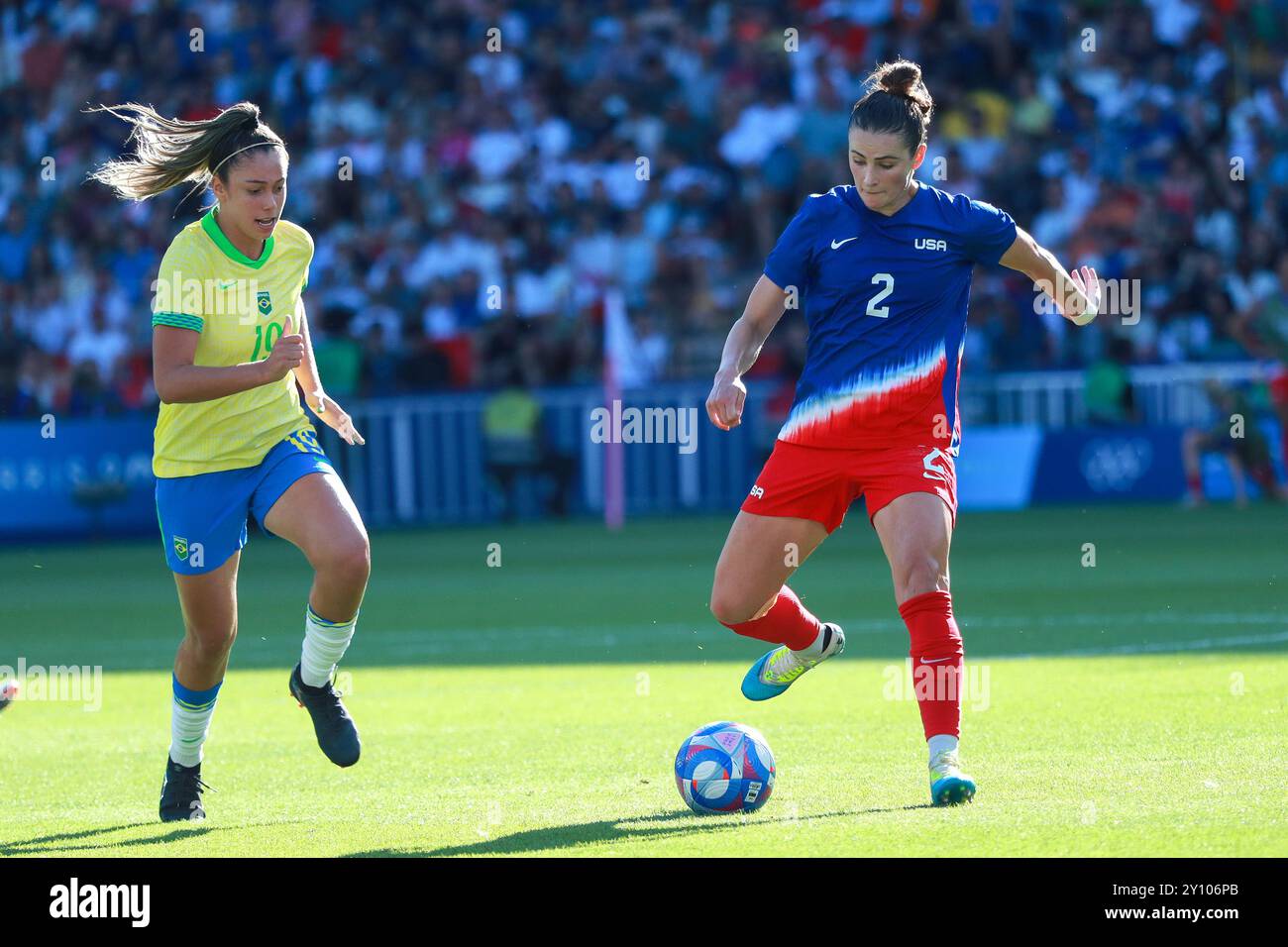 PARIS, FRANCE - AUGUST 10: Priscila Flor da Silva of Brazil and Emily Fox of USA during the ...