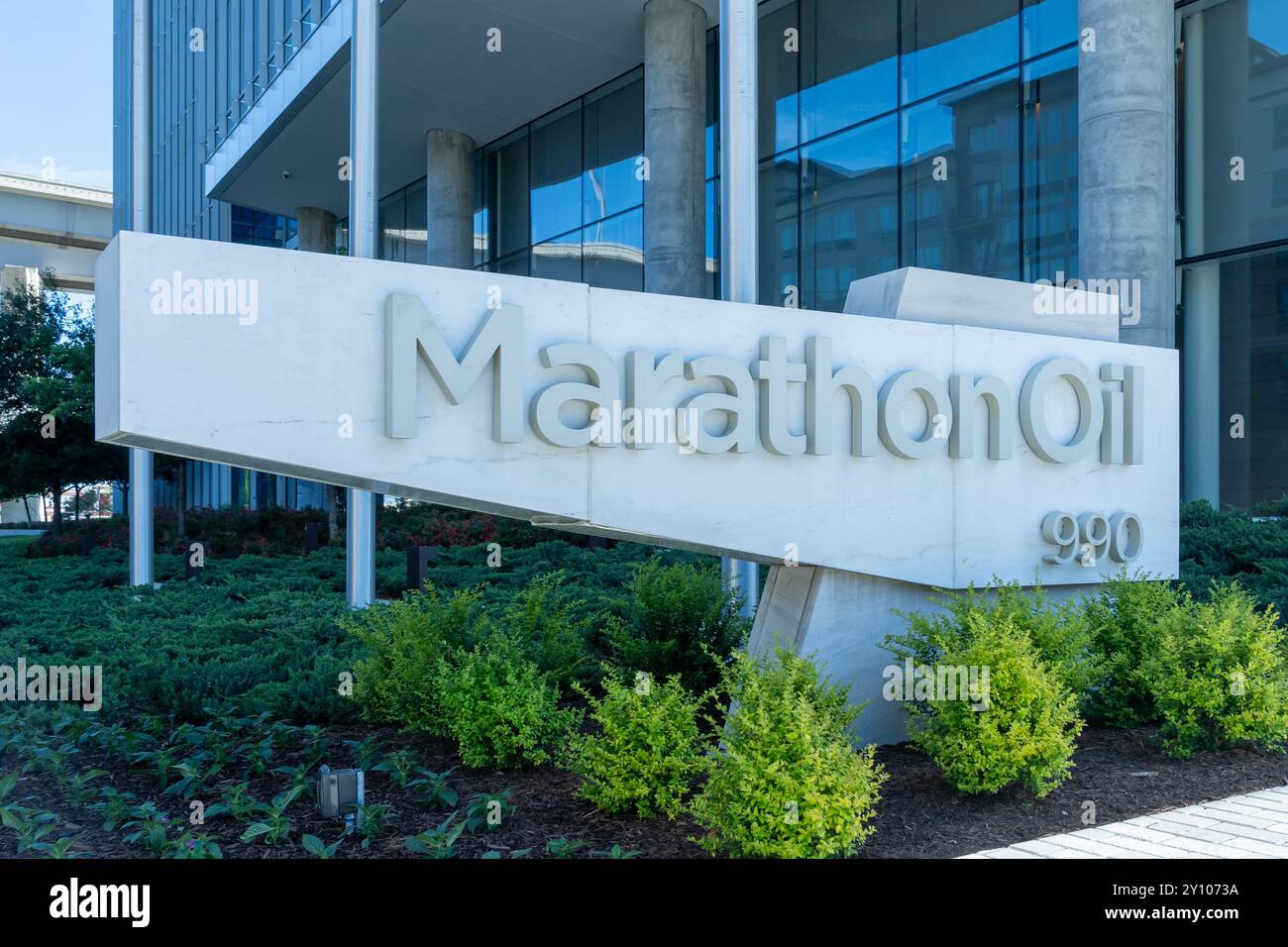Houston, Texas, USA - April 13, 2024: The sign at Marathon Oil ...