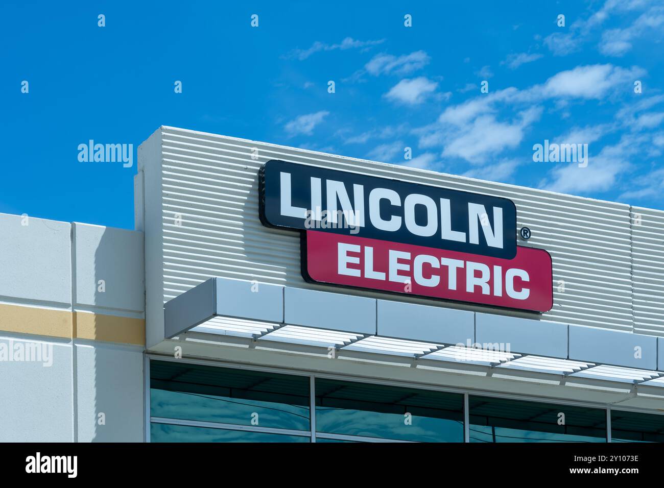 Houston, Texas, USA - April 13, 2024: Lincoln Electric logo sign on its ...