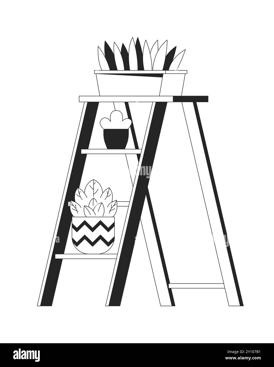 Ladder shelving unit with houseplants 2D cartoon object Stock Vector ...