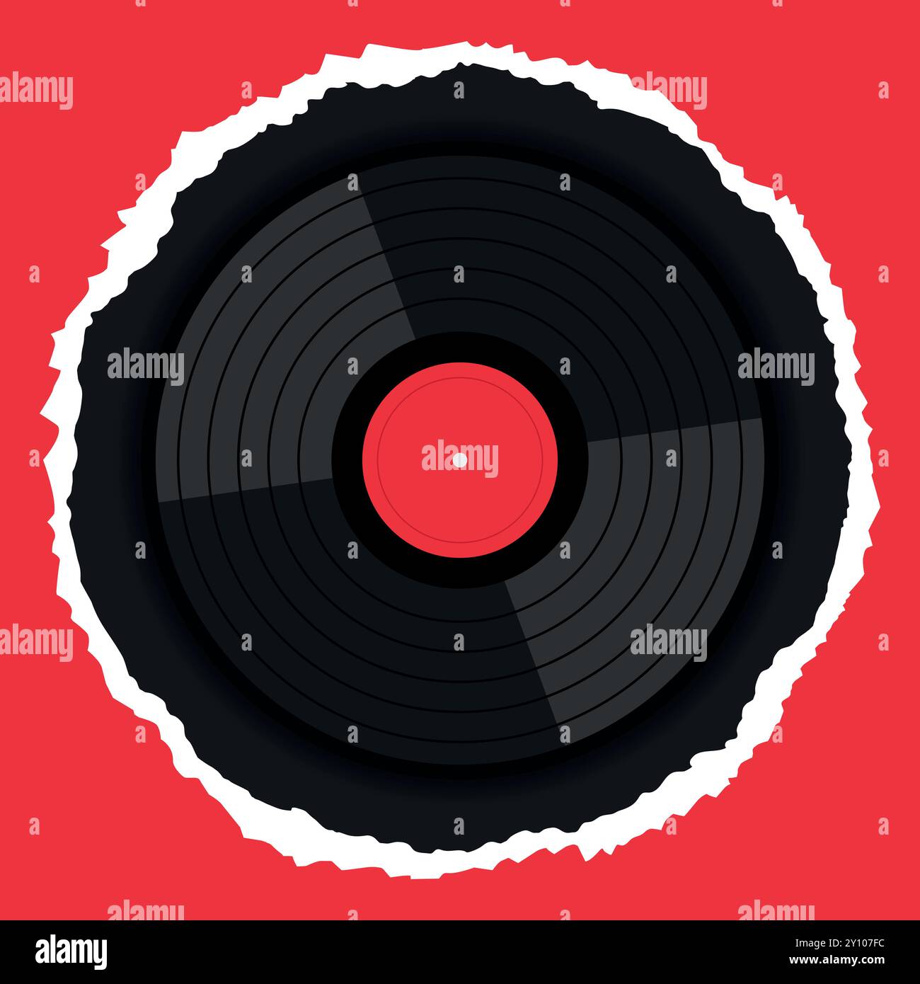 Vinyl record disk on red and black torn paper background. Emblem of ...