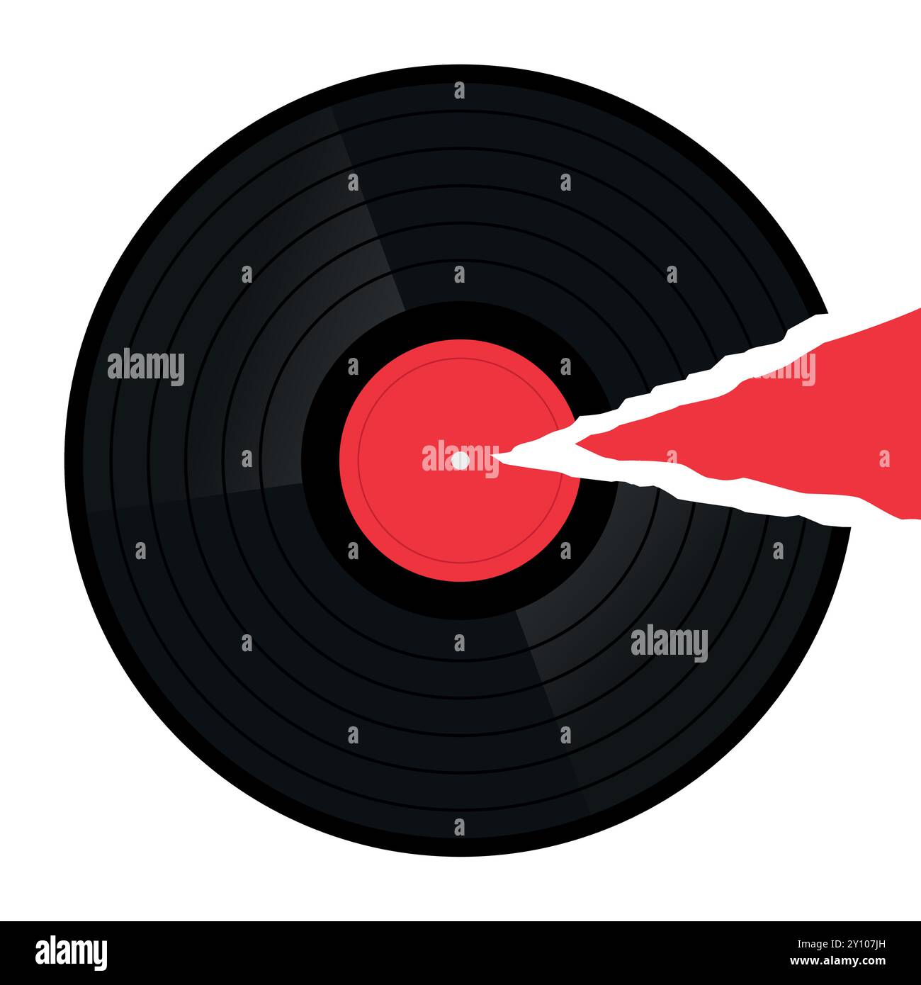 Vinyl record disk with a torn paper cut isolated on white background ...