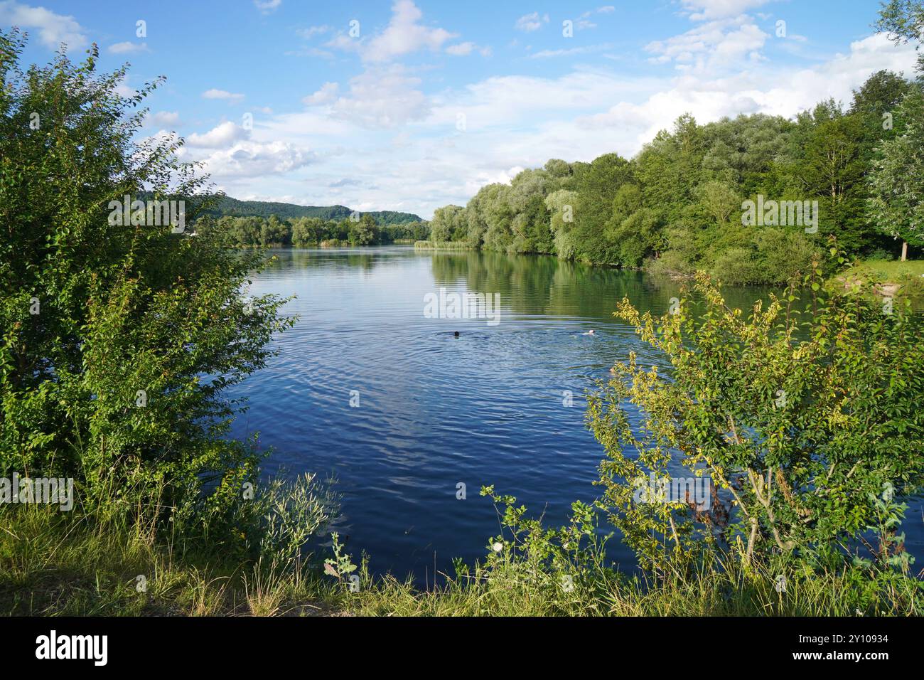 Badende im Hirschauer Baggersee, Hirschau bei Tübingen, Neckartal ...