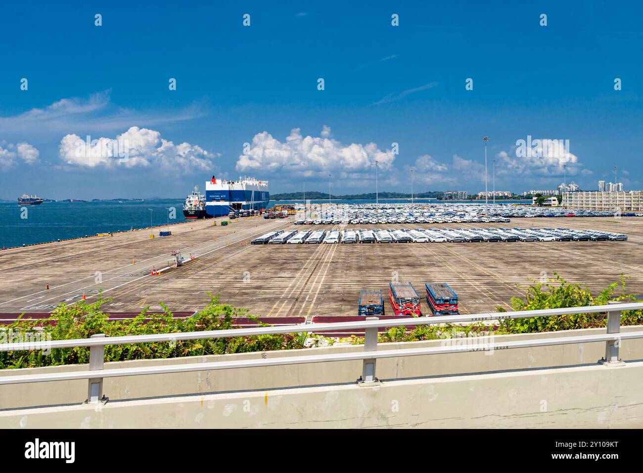 Singapore - Jun 13 2024: Aerial view of container terminal, cranes and ...