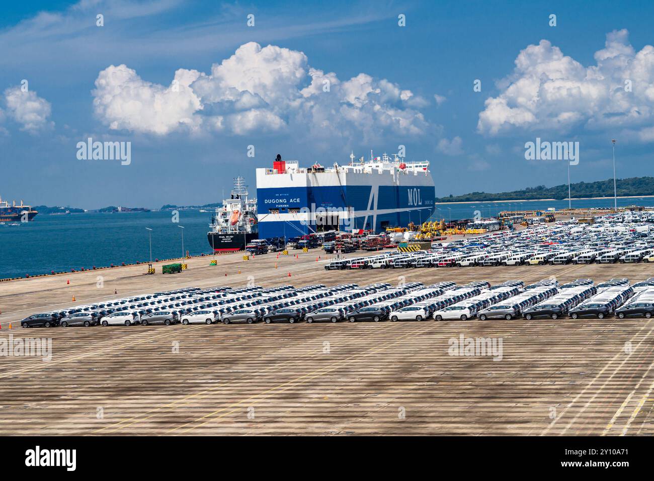 Singapore - Jun 13 2024: Aerial view of container terminal, cranes and ...
