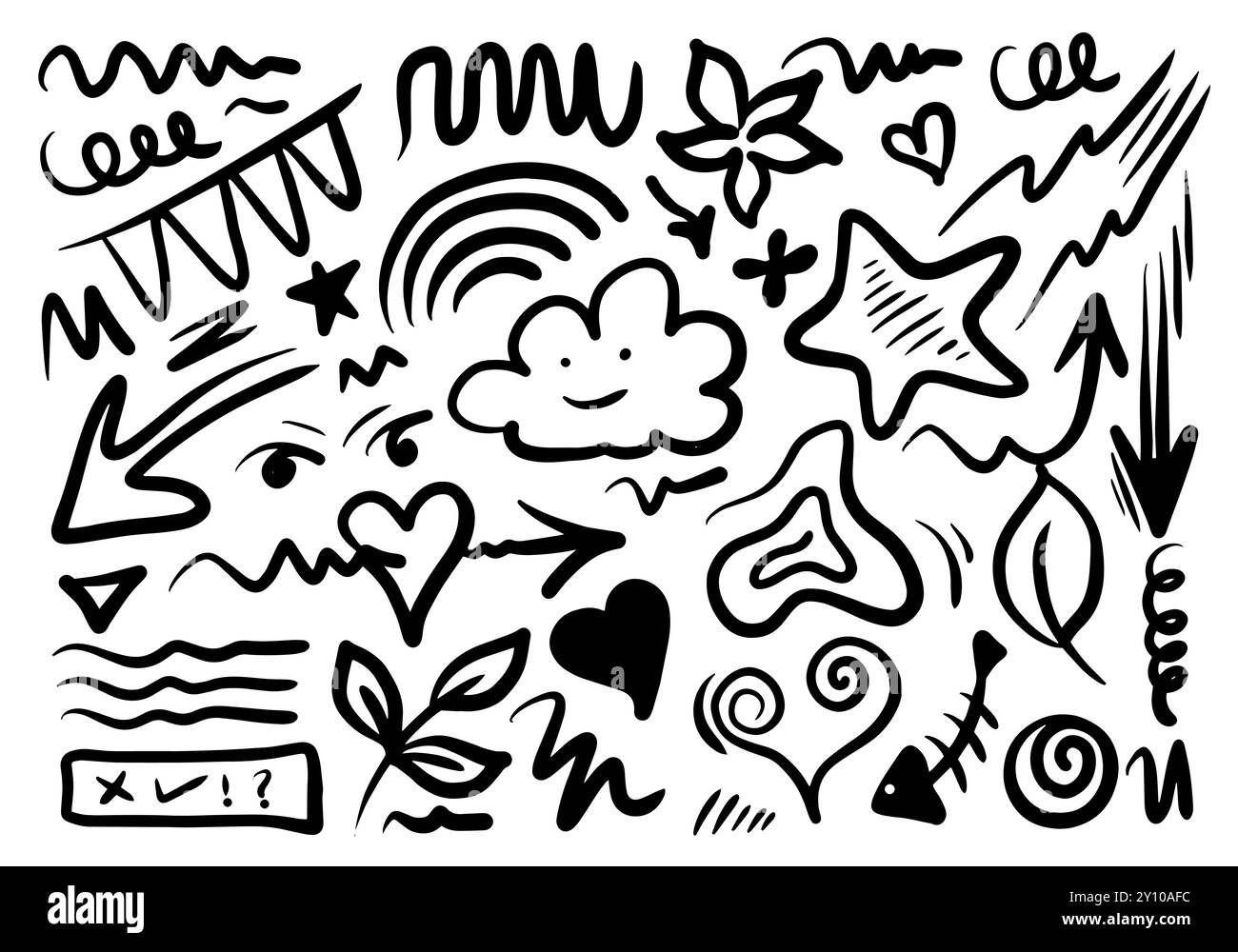 leaves, hearts, abstract, ribbons, arrows and other elements in hand ...