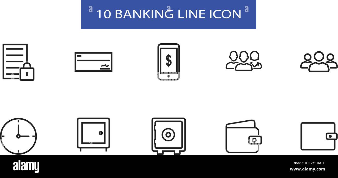 Banking Line Icons set. saving, secure , sign, smart payment, team ...