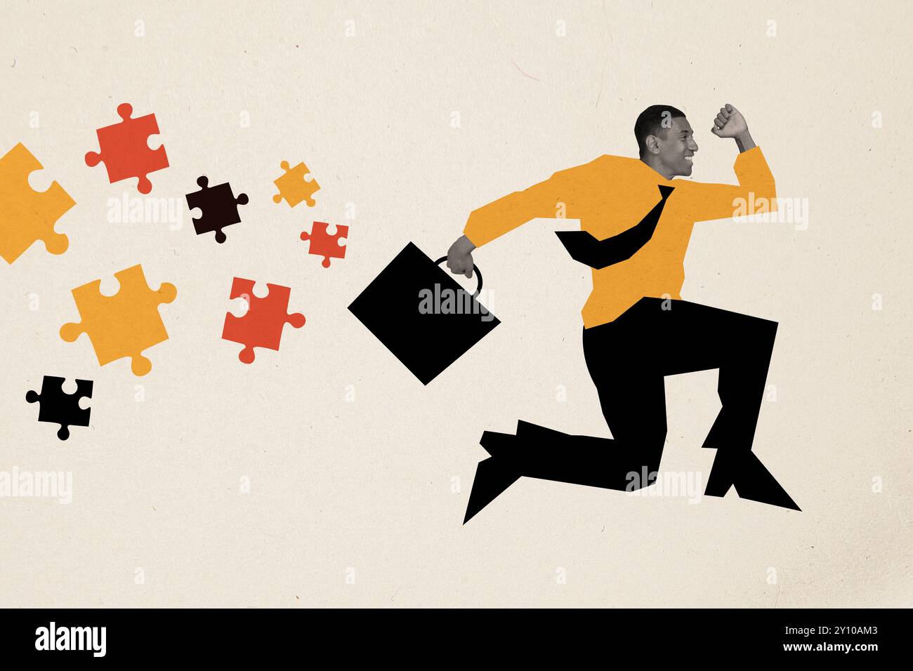 Composite collage image of funny running man puzzle solve problem ...