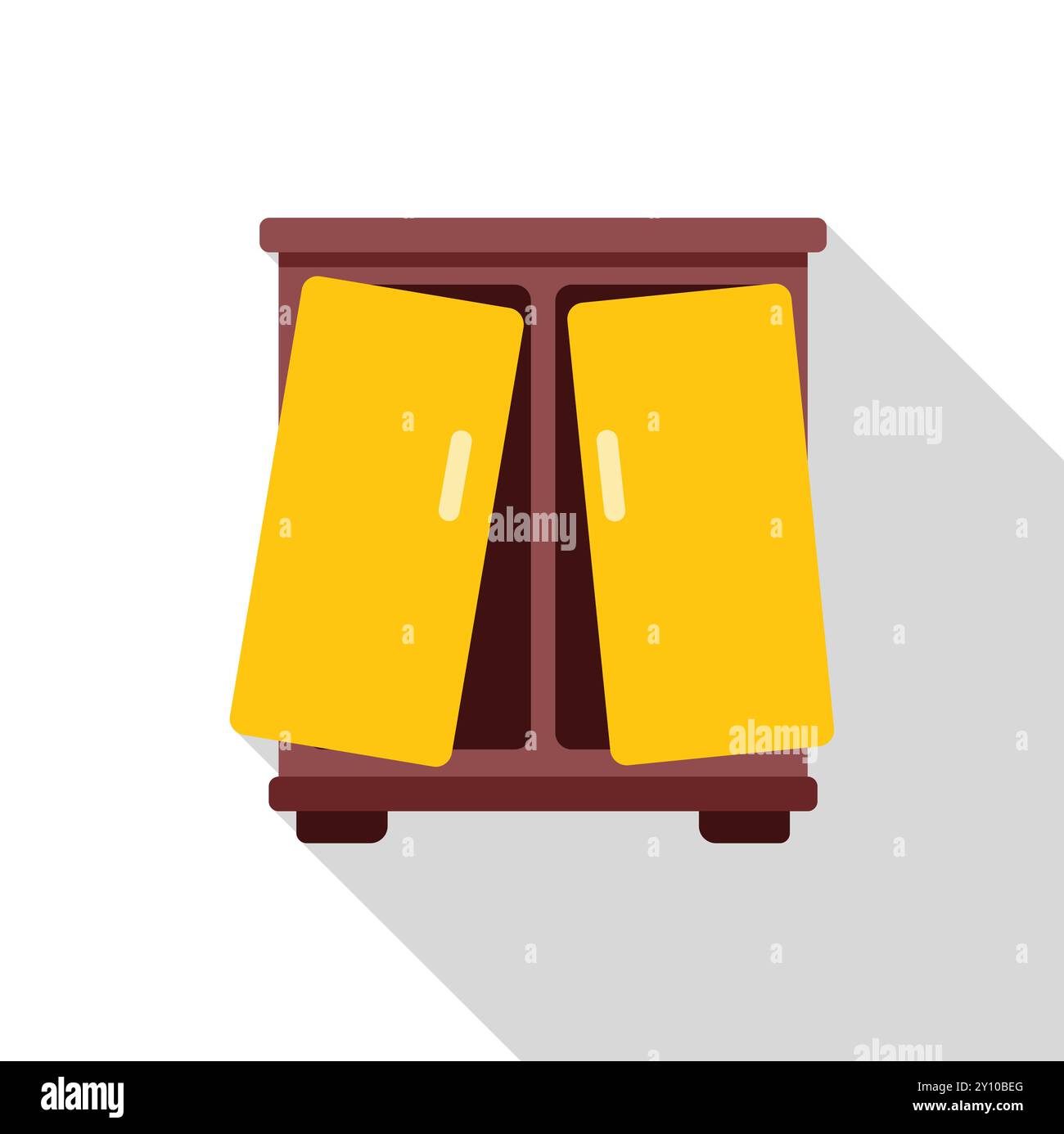 Simple cartoon style icon of a wooden cabinet with open doors ...