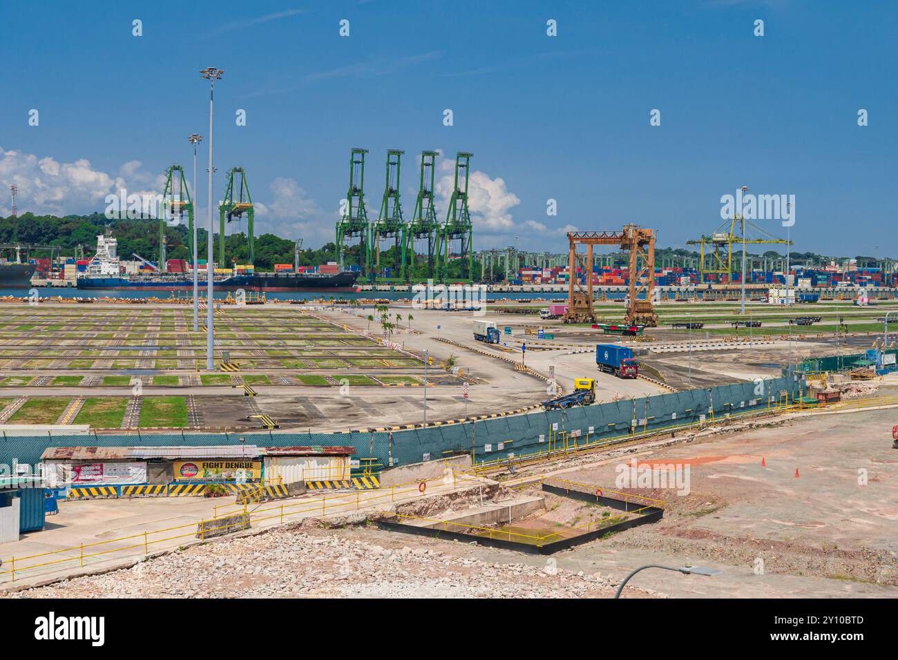 Singapore - Jun 13 2024: Aerial view of container terminal, cranes and ...