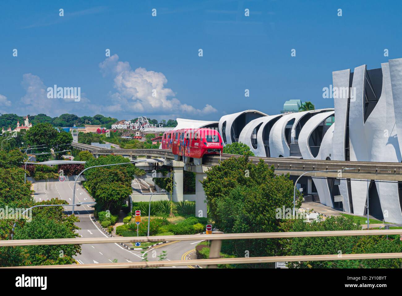 Singapore - Jun 13 2024: The Singapore Mass Rapid Train MRT runs on a ...