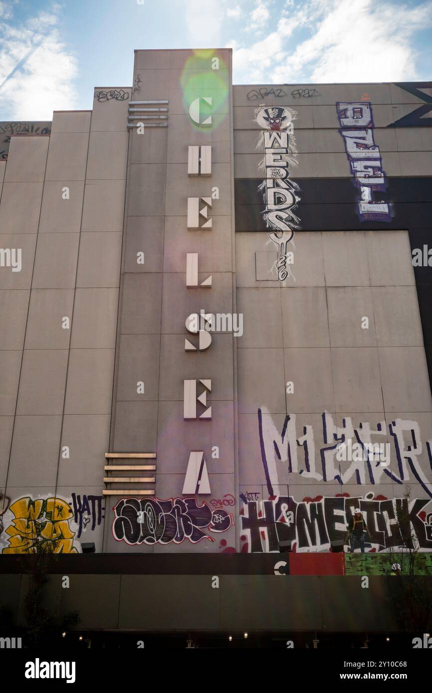 The graffiti encrusted Cinépolis movie theater in Chelsea in New York ...